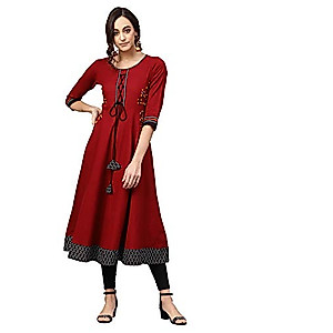 Yash Gallery Women's Cotton Slub Embroidered Anarkali Kurtis (Maroon)
