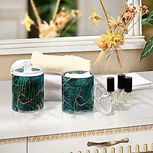 xigua 4 Pack Gold Green Marble Apothecary Jars with Lid, Qtip Holder Storage Containers for Cotton Ball, Swabs, Pads, Clear Plastic Canisters for Bathroom Vanity Organization (10 Oz)