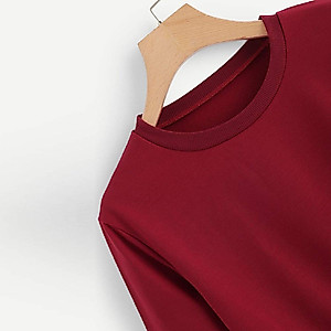 T-shirt for Women THENLIAN Women Letters Printing Long Sleeve Sweatshirt Short Pullover Tops Blouse(Red, S)