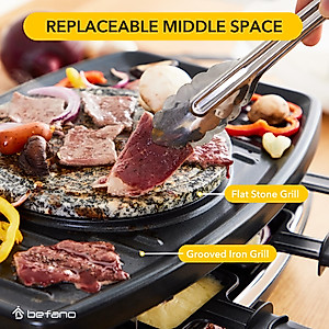 Befano 6-Cup Electric Cheese Fondue Pot, Combo with Raclette Machine for 8 People and Indoor Grill, Simple Adjustable Thermostats, Perfect for Parties and Family Fun