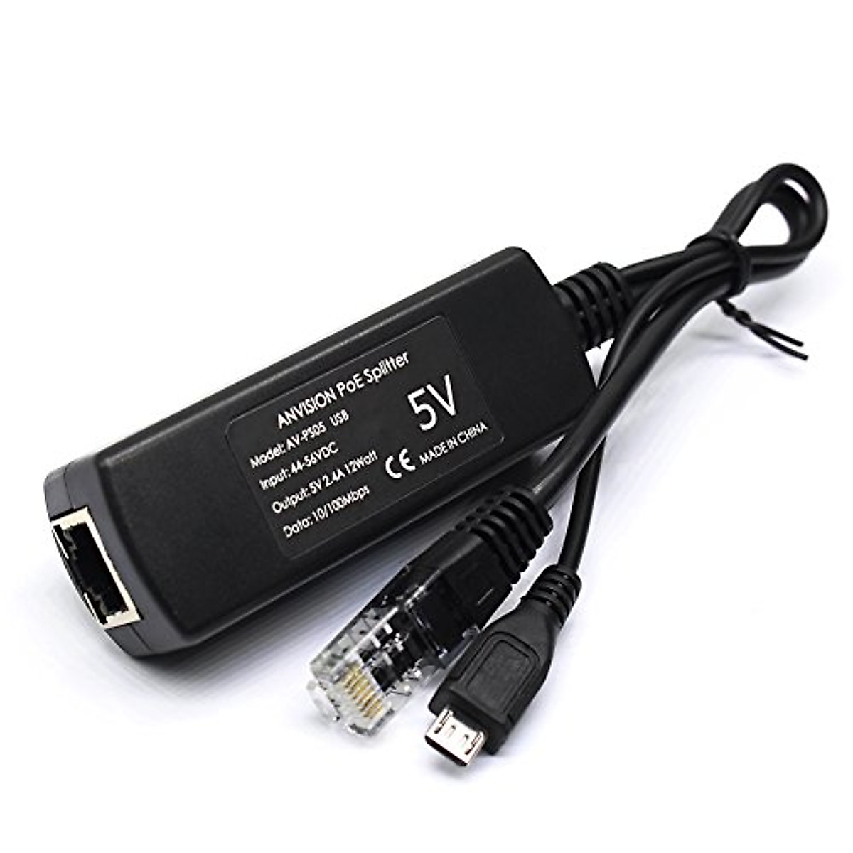 ANVISION Active 48V to 5V 2.4A PoE Splitter Adapter with Micro USB Plug, IEEE 802.3af Compliant, for Tablets, Dropcam or Raspberry Pi, IPC, IP Camera and More