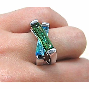 R98S 4.0ct. Blue & Green Helenite Floating Crossover Sterling Silver Modern Ring (9)