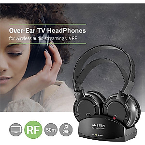 ANSTEN Wireless Headphones for TV Watching, Over Ear Headsets with RF Transmitter Charging Dock with 3.5 mm AUX/RCA, Rechargeable Stereo TV Wireless Headphone,164 ft Work Rang, No Audio Delay