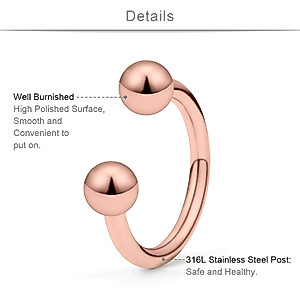 SCERRING 4 Pairs 20G 16G 14G 12G Stainless Steel Nose Horseshoe Hoop Rings Eyebrow Lip Ear Tragus Cartilage Daith Septum Nipple Belly PA Retainer Piercing Jewelry 10-16mm Rose Gold