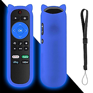 Yimaut Remote Control Compatible with All Hisense Roku TV, Universal Remote for Hisense 32" 40" 43" 50" 55" 58" 65" 70" 75" 85" Roku Built-in TV with TV Remote Cover and Wrist Strap (Glow Blue)