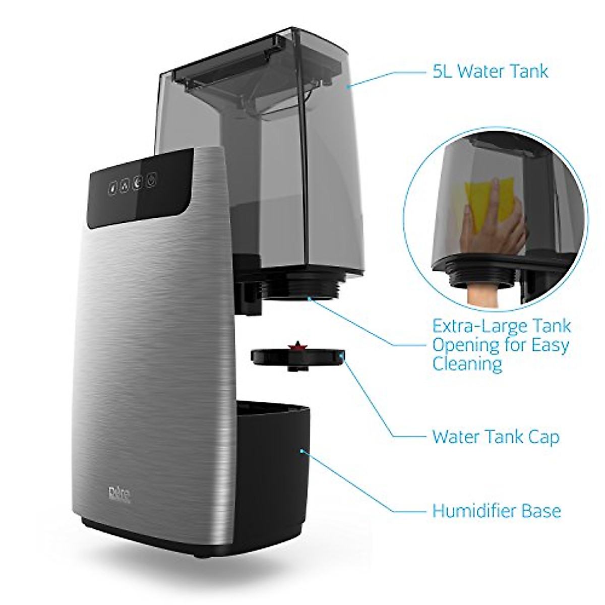 Pure Enrichment HumeXL Ultrasonic Cool Mist Humidifier - Large, Easy-to-Clean 5-Liter/1.3 Gallon Water Tank, Touch-Button Control, High/Low Mist, 2 Independent 360° Mist Nozzles and Night Mode