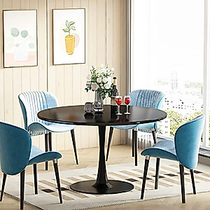 DKLGG Black Round, 42.1" Tulip Kitchen Dining 4-6 People with MDF Top & Pedestal Base, Mid-Century End Leisure Coffee Office Living Room Table