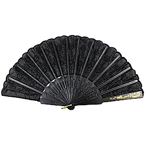 Newstarfactory Peacock Feather Black Sequins Design Plastic Folding Hand Fan