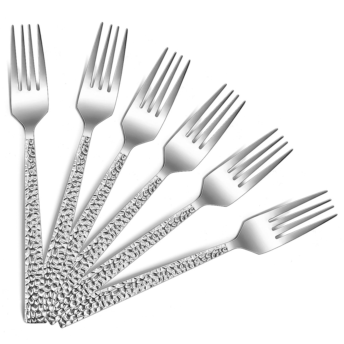 E-far 12-Piece Hammered Dinner Forks Set, 7.9 Inch Stainless Steel Forks for Home, Kitchen or Restaurant, Non-toxic & Mirror Polished, Squared Edge & Dishwasher Safe