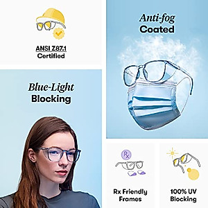 Stoggles - Official - Square - Z87.1 Certified Safety Glasses - Anti-Fog - Blue Light Blocking (Medium, Charcoal)