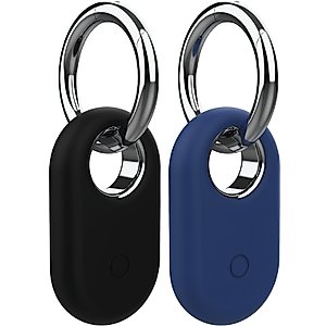 LDSXAY Compatible with Samsung Galaxy SmartTag2 Case, 2 Pack Scratch Resistant Silicone Protective Skin Cover for Galaxy SmartTag2 Case with Key Ring, Soft Touch (Black+Blue)