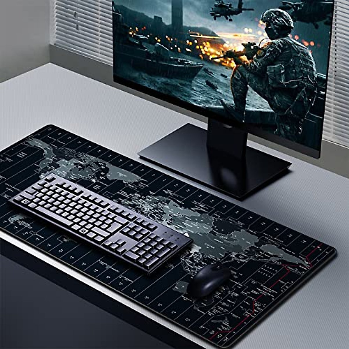 JIALONG New Upgraded Version Large Mouse Pad Desk Mat Comfortable Mousepad with Personalized Design Extended Size 35.4 X 15.7X 0.12 inches for Laptop, Computer and PC - Black World Map