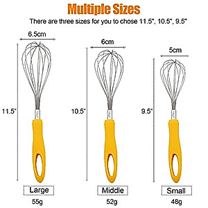 Stainless Steel Wire Whisk Set, 3 Piece Wisking Tool Kitchen Mixer, Kitchen Tools for Cooking, Stirring, Mixing, Battering, Stirring, Yellow