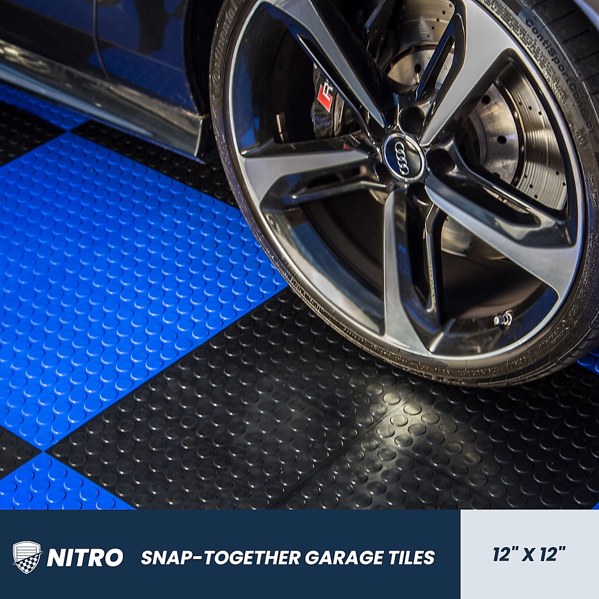 FlooringInc's Nitro 12"x12" Snap-Together Garage Flooring Tiles, Non-Slip Interlocking Plastic Garage Floor Mat, Garage Organization & Garage Storage, Coin Pattern, Midnight Black, 52 Tiles, 52 Sq/Ft