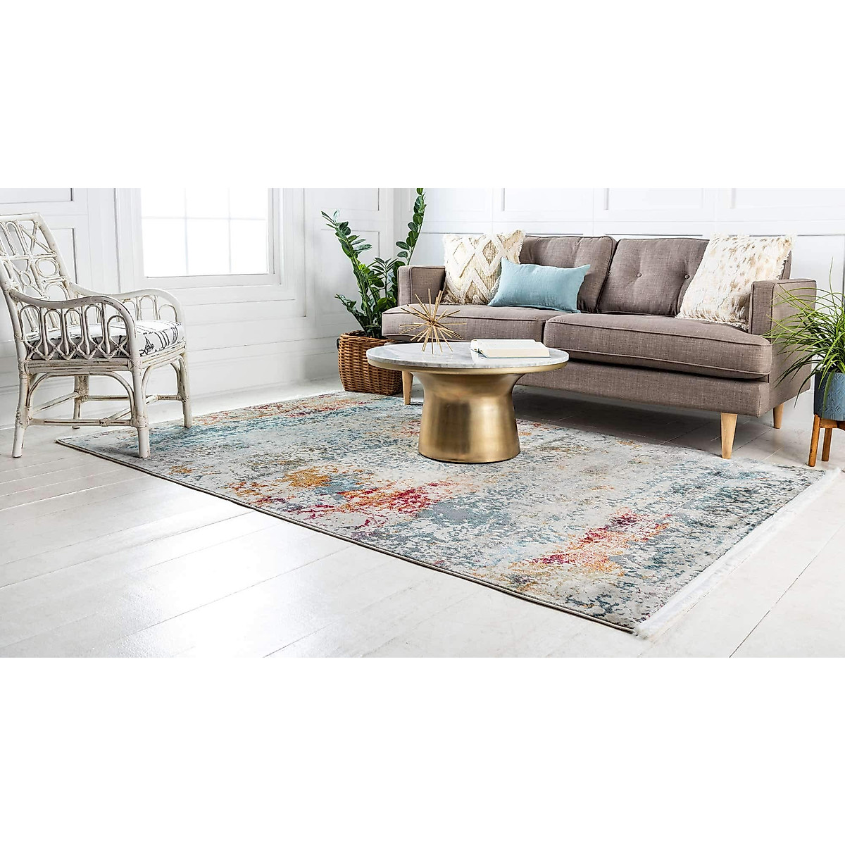Unique Loom Baracoa Collection Area Rug - Panamericana (5' 5" x 8' Rectangle, Cream/ Blue)