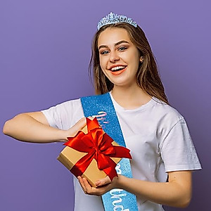 BAHABY Birthday Crown for Women, It's My Birthday Sash & Rhinestone Tiara Set Princess Birthday Sash and Tiara for Women Birthday Decorations Rhinestone Headband for Women Girls- Blue