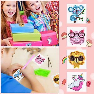 Marspark 16 Pieces Kids Valentine's Day Cards Painting Kits 5D DIY Beginner Animal Painting Stickers for Girls Boys School Classroom Exchange Gifts Craft Activity Party Favors, 4 Styles