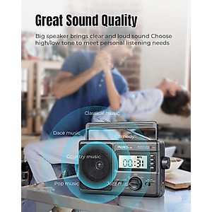 PRUNUS J09 Digital AM FM Portable Radio Shortwave, Bigger Screen for Elderly, AC/ 4 D Cell Batteries Powered,TF Card/USB Player, Time Setting, Earphone Jack, Auto Station Preset for Seniors/Hurricane