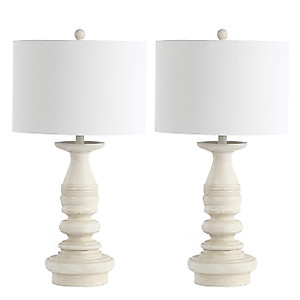 SAFAVIEH Lighting Collection Jareth White Wash 29-inch Bedroom Living Room Home Office Desk Nightstand Table Lamp Set of 2 (LED Bulbs Included)