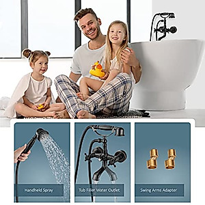 Aolemi Bathtub Faucet with Hand Shower Oil Rubbed Bronze Wall Mount Tub Spout Double Cross Handle Mixer Tap Victoria Vintage Telephone Shape Shower Set