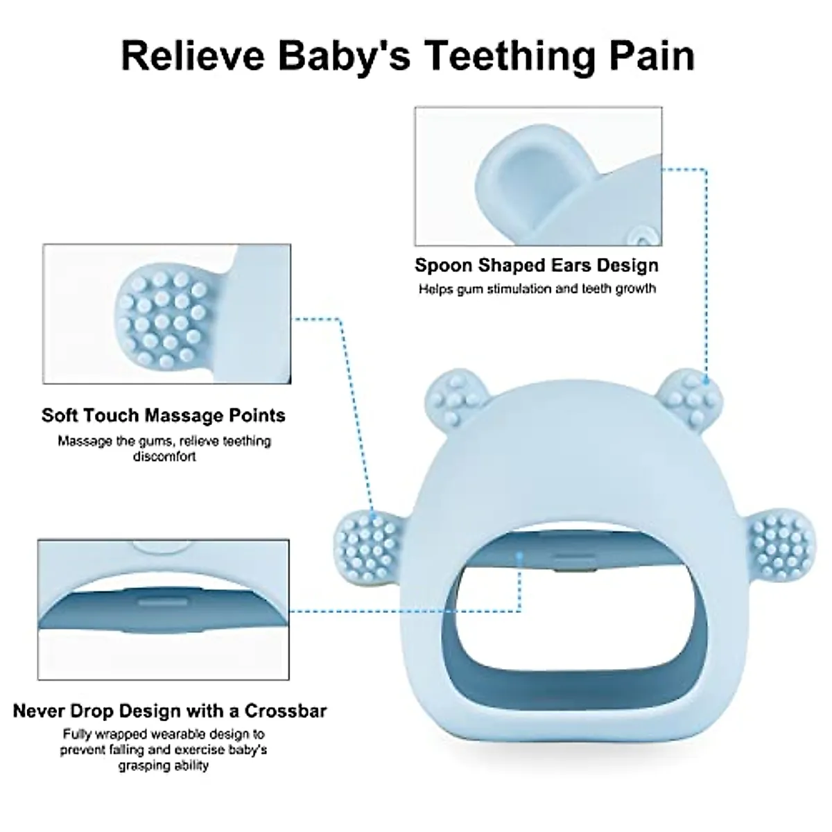 2 Pack Baby Teething Toy for 3+ Months, 2022 New Never Drop Teether Toys, BPA Free Dust-Proof Silicone Hand Pacifier Baby Chew Toys Car Seat Toy for Sucking Needs Soothe Teething Gums for Girls Boys