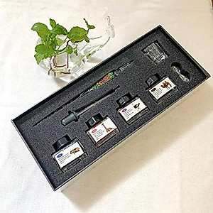 ESSSHOP Handmade Glass Dipped Pen and Ink Set - 15ml Color Inks, Pen Holder, Cleaning Cup, Ink Drip Tool, Crystal Signature Dip Pen for Art, Writing, Signatures, Calligraphy - Valentines Day Gifts Set