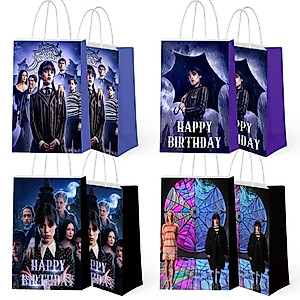 16 Pcs Wednesday Addams Party Supplies Birthday Gift Paper Bags with 4 Styles Wednesday Addams Theme Goodie Bags Party Favors for Boys and Girls Birthday Party Decorations