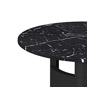 HomSof 42.12" Modern Round Dining Table with Printed Black Marble Table Top for Dining Room, Kitchen, Living Room