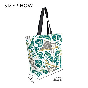 SUABO Cute Sloth Canvas Tote Bag Large Women Reusable Shopping Grocery Bag, Casual Shoulder Bag Handbag for Christmas Mom's Gift