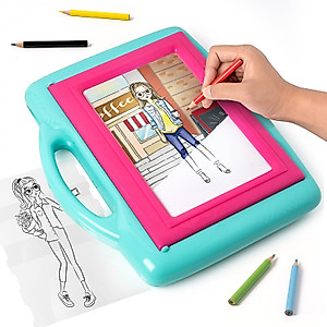 Zyerch Light Up Tracing Pad, Fashion Design Activity Kit for Girls, Eye-Soft Technology, 5 Colored Pencils, Gifts for Children Ages 6, 7, 8, 9, 10, (6035) , White