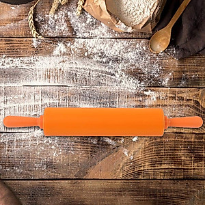 Silicone Rolling Pin Non-Stick DIY Dumpling Roller Bread Cookie Rolling Pin for Baking, Pastry Dough Roller, Fondant, Pizza, etc(Orange)