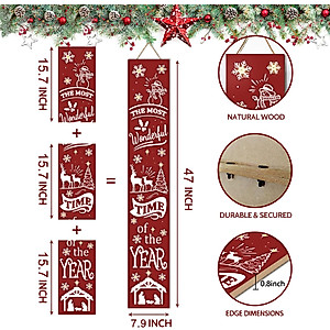 Lighted Wooden Welcome Sign, Merry Christmas Snowflake Elk Porch Sign for Front Door Decorations, Rustic Farmhouse Red Xmas Hanging Signs Wall Sign for Christmas Happy New Year Decor 47.2"H