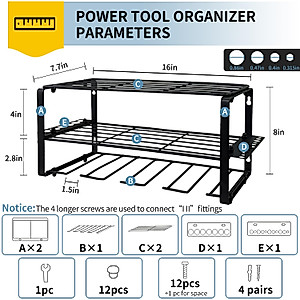 VDHU Power Tool Organizer Wall Mount,Utility Racks,Heavy Duty Drill Holder,3 Layers Storage Rack with 4 Drill Holders,Garage Tool Organizer and Storage Ideal for Tool Room,Workshop,Garage