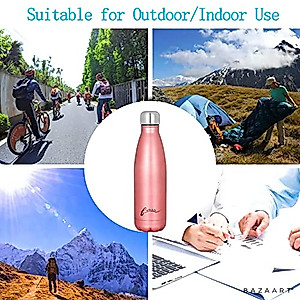 Bella&Jay Insulated Double Wall Vacuum Stainless Steel Sports Water Bottle, 17 oz Thermo Cola Shaped for hot or cold drinks - Rose Gold