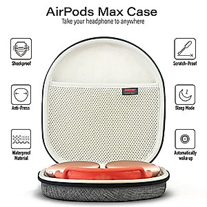 iBenzer Case for AirPods Max Headphone Travel Carrying Case with Mesh Pocket Storage Bag Waterproof Accessories Protective Hard Shell Headset Cover, Gray AP Max-GY