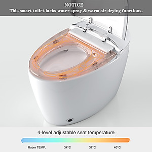 Smart Toilet with Off-seat Auto Flush, Foot Sensor Flush, Power Outage Flush, Mini Intelligent Smart Toilet with Heated Seat, LED Night Light, Side Button, Easy to Use.