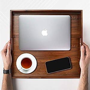 Large Ottoman Tray | 19 x 19 inches Oversized Square Solid Black Walnut Wooden Table Serving Tray | with Handles - Durable - Sleek Design for Coffee, Tea, Breakfast Platter, Decorative