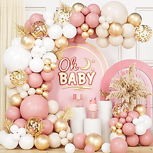 161Pcs Blush Dusty Pink Balloon Garland Arch Kit, Retro Pink White Balloons Champagne Confetti Balloons for Birthday Party Baby Shower Garden Tea Party Bachelorette Bridal Wedding Decorations
