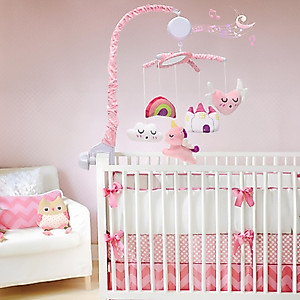 SHIDEER Crib Mobile for Girls, Crib Mobile with 36 Lullabies Musical Box, Baby Mobile for Crib with Mirror, Volume & Songs Control, Baby Mobile Hanging Rotating Crib Toys(Pink Castle&Rainbow Theme)