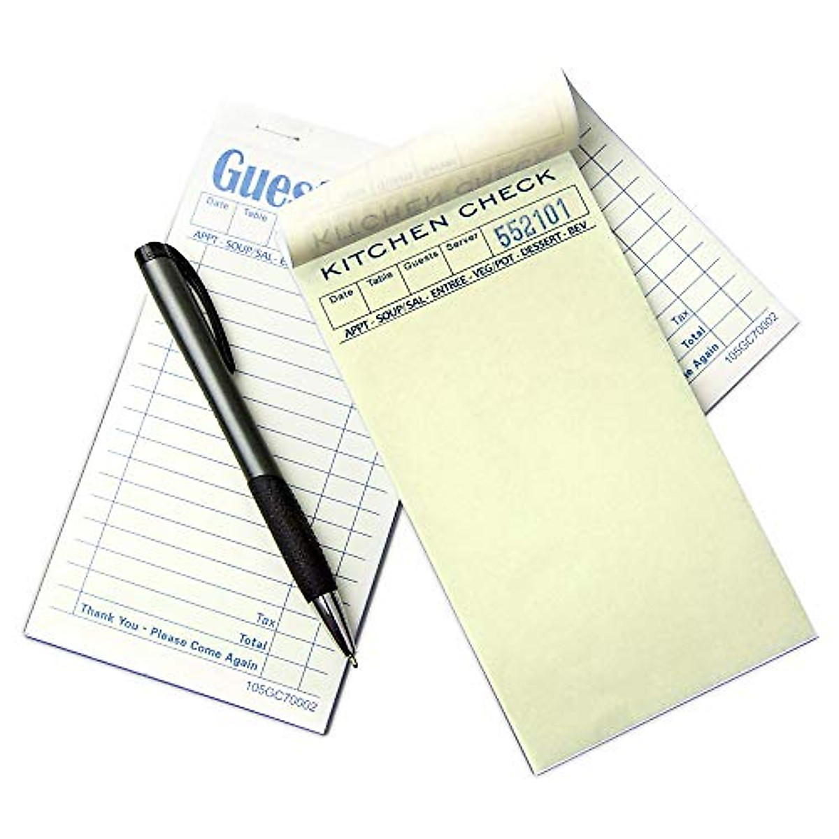 FMP Brands Double Part Guest Check Pads for Restaurants, Perforated 2 Part Green and White Carbonless Check Book for Bars, Cafes and Restaurant Orders, 10 Pads, 50 Sheets/Pad