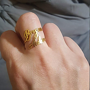 SIMONLY Valentines Day Gifts Double Name Ring Two Name Ring Sterling Silver Statement Ring Custom Name Ring with Any Names Mother Daughter Ring Gift