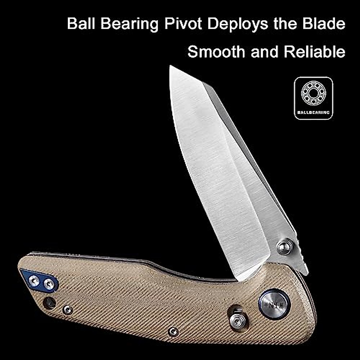 WIN+ Pocket Knife, Folding Knife with Button Lock and Axis Lock, Tactical Knives with Ball Bearing and Thumb Stud, Micarta Small EDC Knife for Survival Camping 3442 (C-Desert-Micarta)