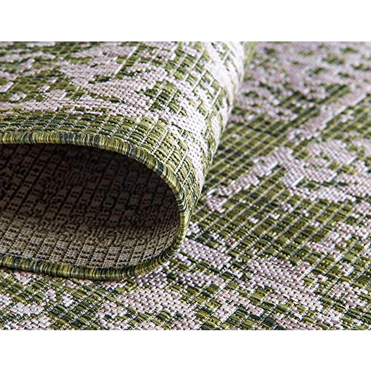 Unique Loom Outdoor Traditional Collection Area Rug - Timeworn (4' 1" Round, Green/ Gray)