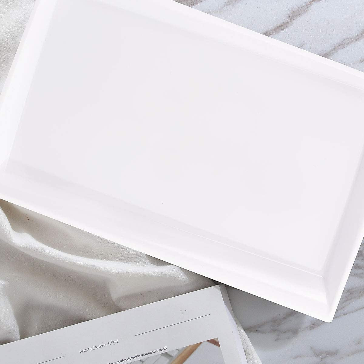 Supernal 12pcs White Plastic Serving Trays,15''X10'' Decorative Serving Trays,Slanted Rectangle Platter,Plastic Fast Food Tray,Wedding Platter Party Trays,Disposable Serving Party