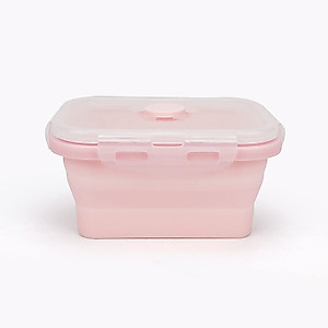 CCyanzi 3piece Collapsible Food Storage Containers with Lids, Silicone Lunch Container, Microwave & Freezer Safe, Space Saving for Kitchen Cabinet and Camping Backpack,(pink)
