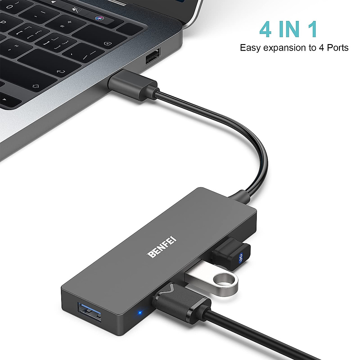 BENFEI 2 Pack USB 3.0 Hub 4-Port, Ultra-Slim USB 3.0 Hub Compatible for MacBook, Mac Pro, Mac Mini, iMac, Surface Pro, XPS, PC, Flash Drive, Mobile HDD