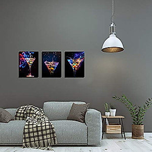 Biuteawal - 3 Piece Wall Art Colorful Sparkling Wine Pictures Painting on Canvas Wine Drinks Art Print for Party Decoration Modern Bar Pub Home Dining Room Wall Decor