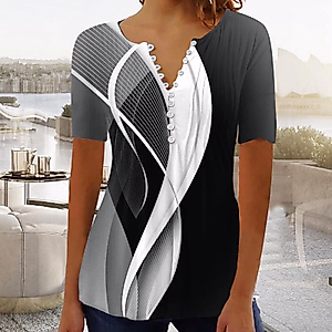 Womens Tunic Tops Trendy Vintage Boho Shirts Short Sleeve Notch v Neck t-Shirt 2023 Casual Summer Blouse Empire Waist Gray 2X