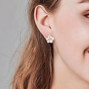 Flower Stud Earrings Hypoallergenic for Women - 18K Gold Plated Rose Earrings for Sensitive Ears, Nickel Free (Large White)