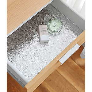 Feisoon Silver Contact Paper Kitchen Backsplash Water/Oil Proof Wallpaper Metallic Peel and Stick Wallpaper 16"X118" Self Adhesive Aluminum Foil Contact Paper for Kitchen Countertop Cabinet Drawer